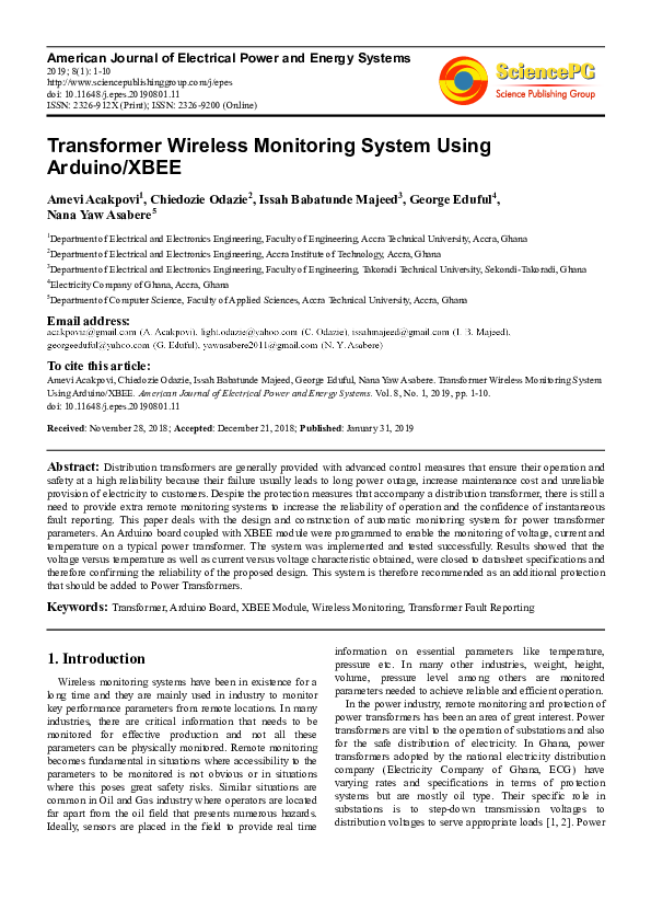 Pdf Transformer Wireless Monitoring System Using Arduino Xbee