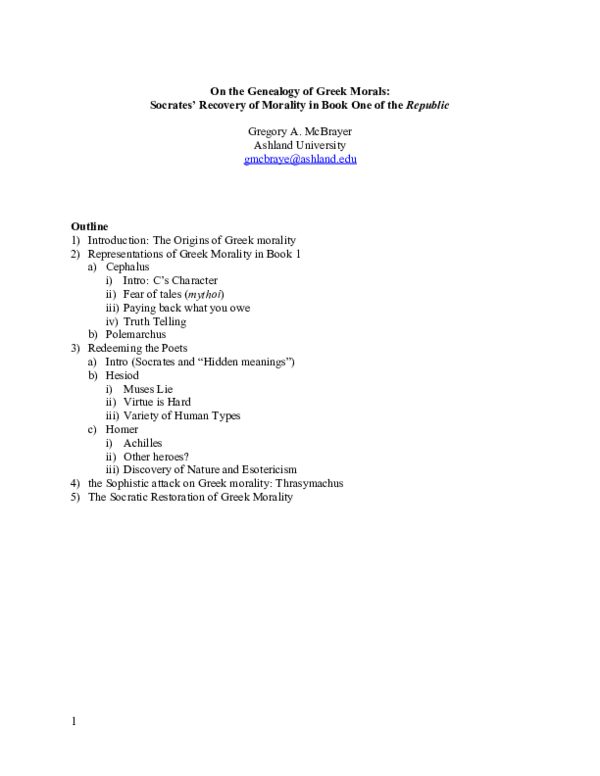 (DOC) On the Genealogy of Greek Morals: Socrates' Recovery of Morality ...