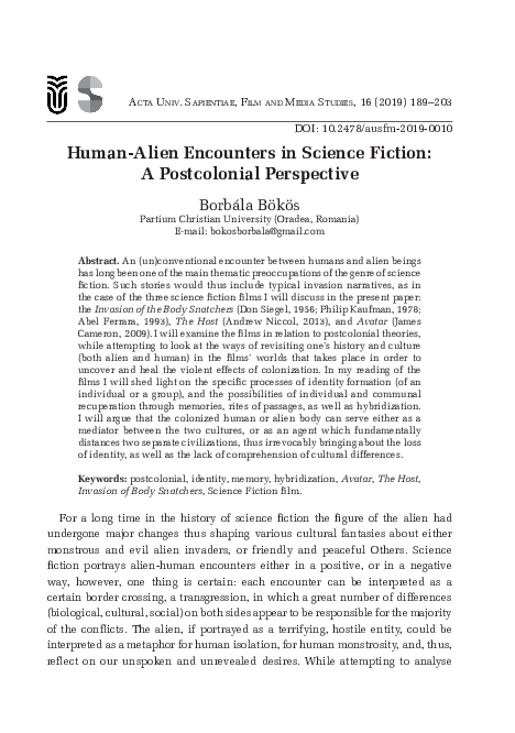 (PDF) Human-Alien Encounters in Science Fiction: A Postcolonial Perspective