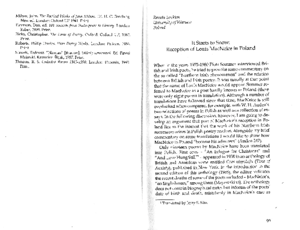 (PDF) It Starts to Snow: Reception of Louis MacNeice in Poland