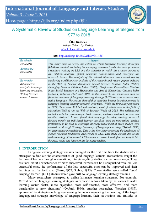 (PDF) A Systematic Review of Studies on Language Learning Strategies ...
