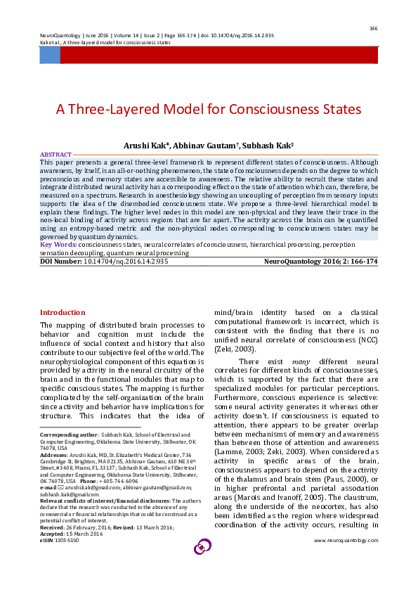 (PDF) A Three-Layered Model for Consciousness States