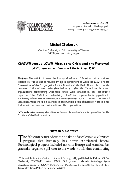 (PDF) CMSWR versus LCWR: About the Crisis and the Renewal of ...