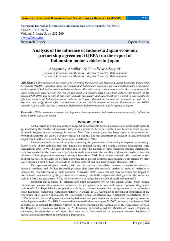 (PDF) Analysis of the influence of Indonesia Japan economic partnership ...