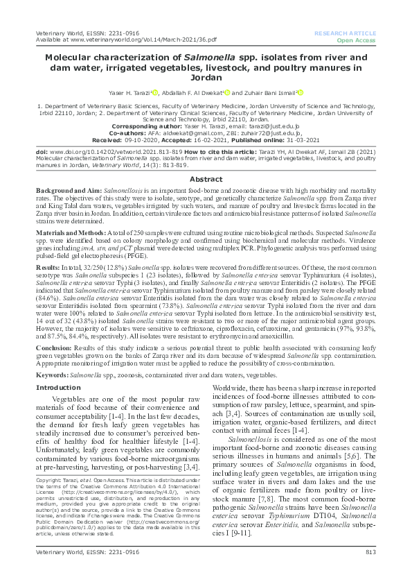 (PDF) Molecular characterization of Salmonella spp. isolates from river ...