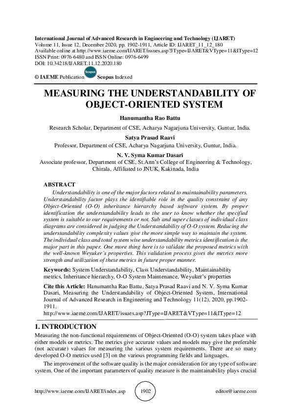 (PDF) MEASURING THE UNDERSTANDABILITY OF OBJECT-ORIENTED SYSTEM