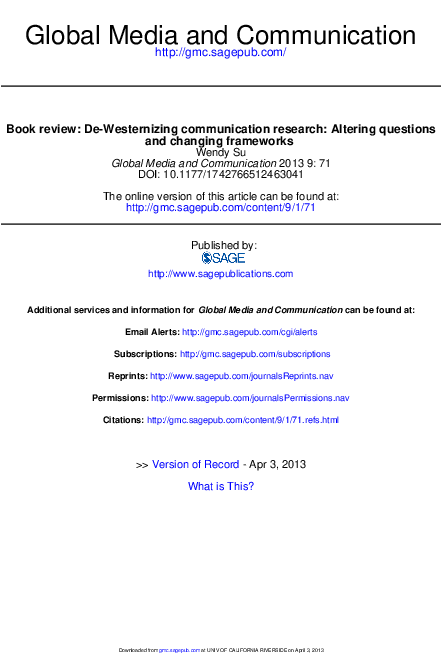 (PDF) Book Review on "De-Westernizing Communication Research: Altering ...