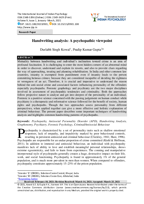 (PDF) Handwriting analysis: A psychopathic viewpoint