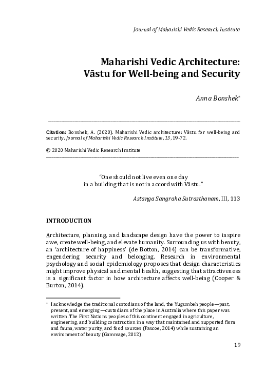 (PDF) Maharishi Vedic Architecture: Vāstu for Well-being and Security