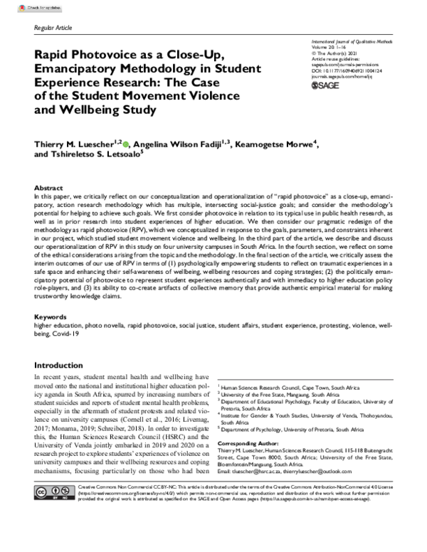 (PDF) Rapid Photovoice as a Close-Up, Emancipatory Methodology in ...