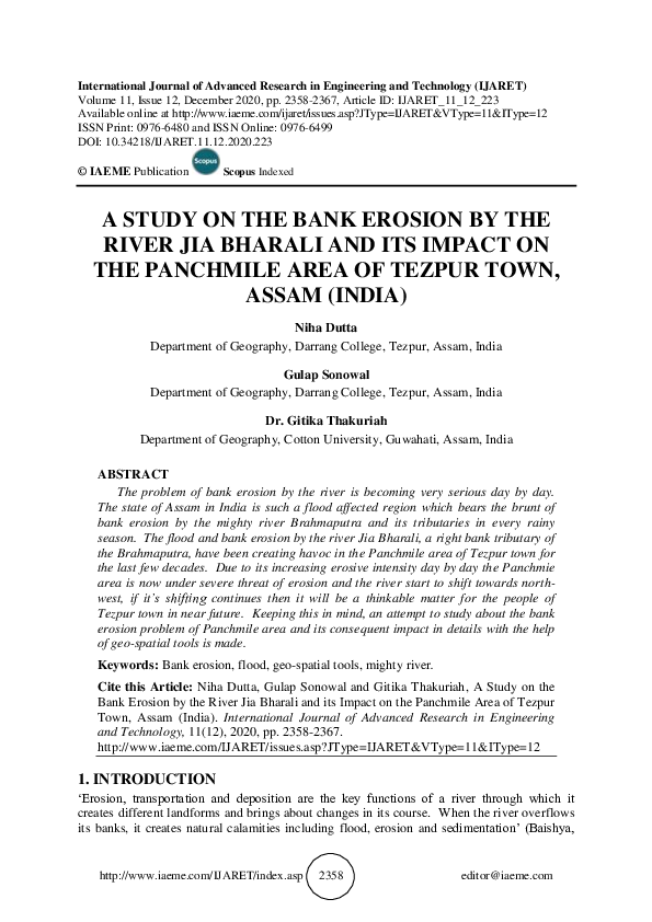 (PDF) A STUDY ON THE BANK EROSION BY THE RIVER JIA BHARALI AND ITS ...