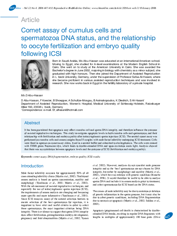 (PDF) Comet assay of cumulus cells DNA status of spermatozoa