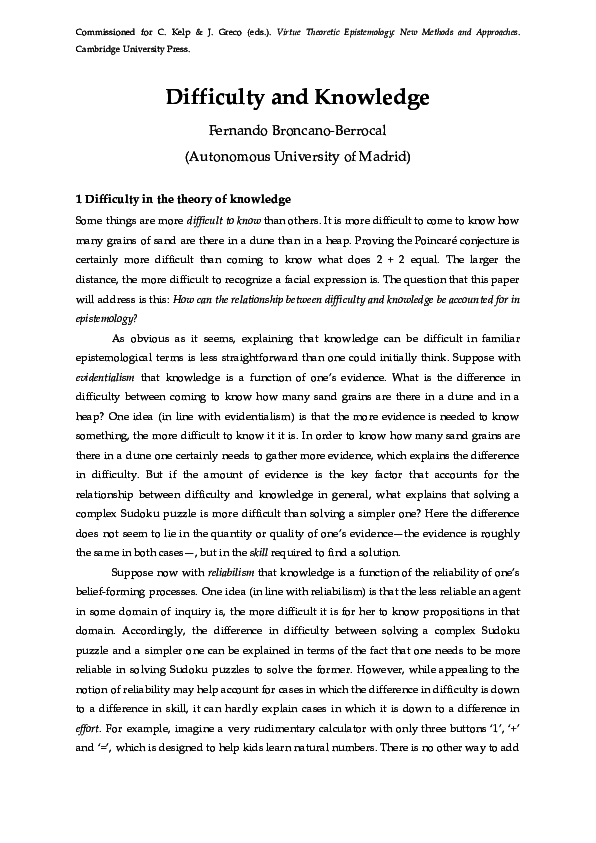 (PDF) Difficulty and Knowledge