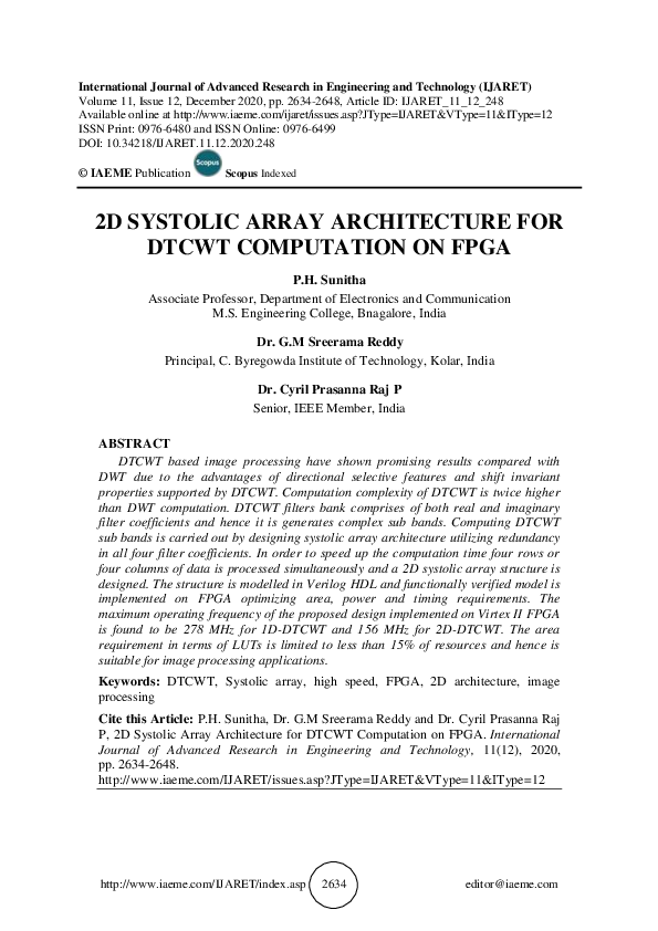 (PDF) 2D SYSTOLIC ARRAY ARCHITECTURE FOR DTCWT COMPUTATION ON FPGA