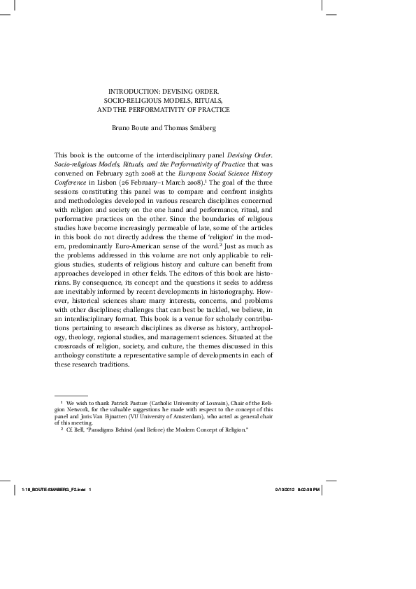 (PDF) Introduction: Devising Order. Socio-religious Models, Rituals ...