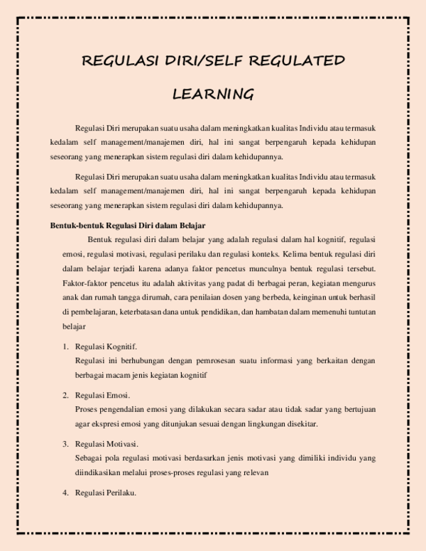 (PDF) REGULASI DIRI/SELF REGULATED LEARNING