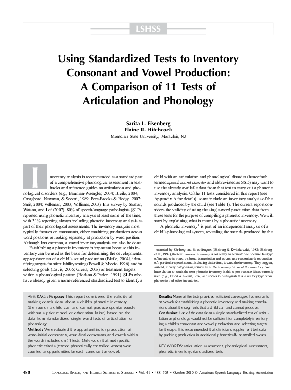 (PDF) Using Standardized Tests to Inventory Consonant and Vowel ...
