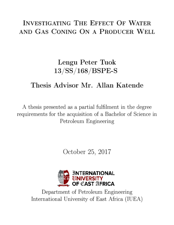 (PDF) Investigating The Effect Of Water and Gas Coning On a Producer Well