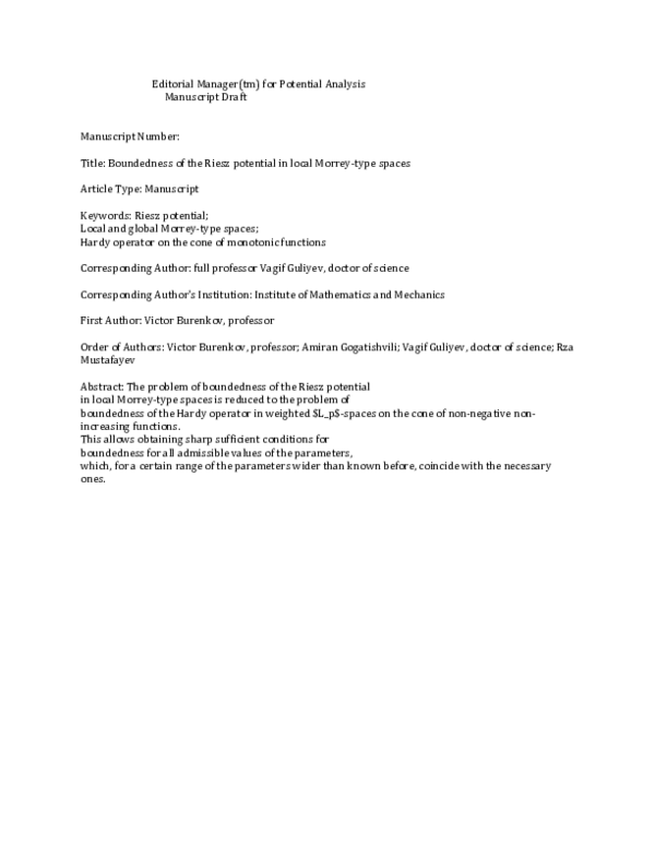 Pdf Boundedness Of Riesz Potential In Local Morrey Type Spaces