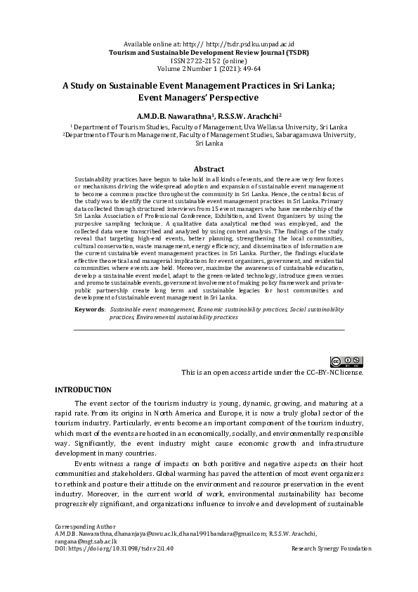 (PDF) A Study on Sustainable Event Management Practices in Sri Lanka ...