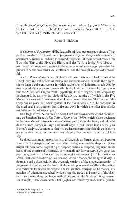 (PDF) Review of Stefan Sienkiewicz, The Five Modes of Scepticism ...