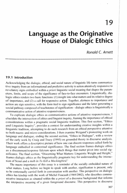 (PDF) Language as the Originative House of Dialogic Ethics