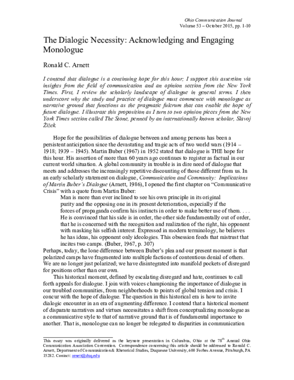 (PDF) The Dialogic Necessity: Acknowledging and Engaging Monologue