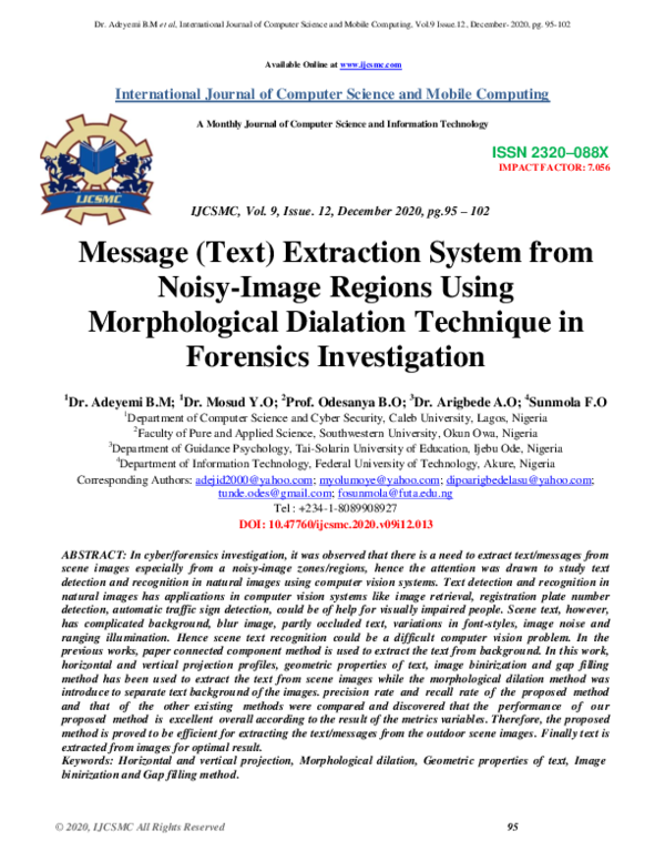 Pdf Message Text Extraction System From Noisy Image Regions Using Morphological Dialation