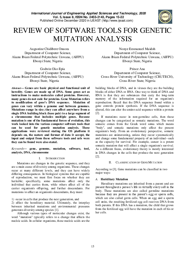 Pdf Review Of Software Tools For Genetic Mutation Analysis