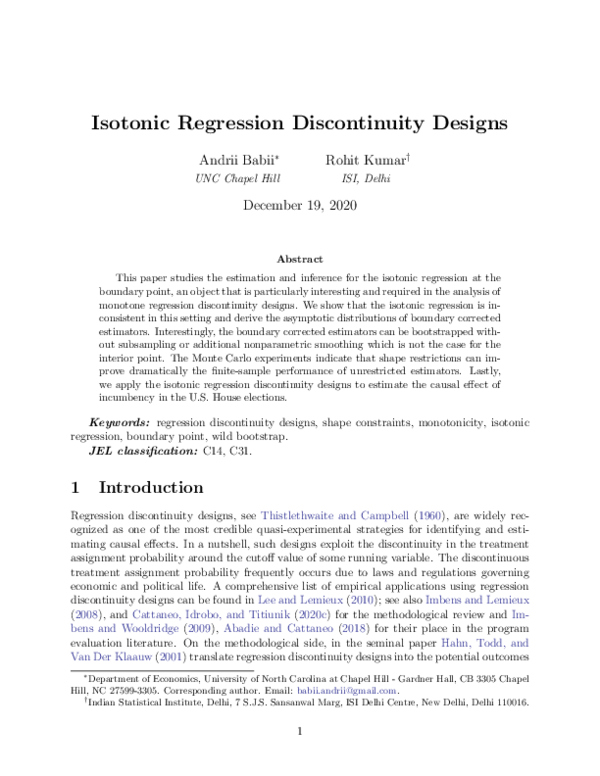 (PDF) Isotonic Regression Discontinuity Designs