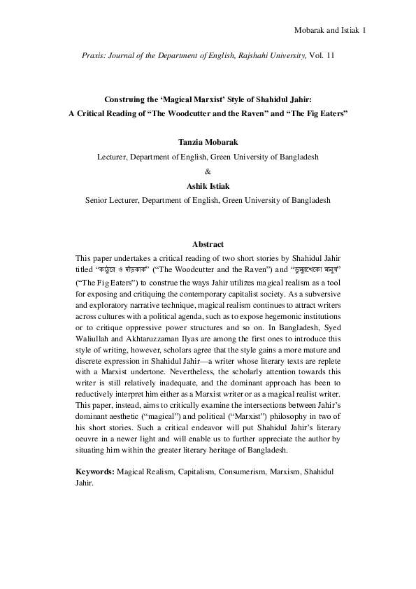 (PDF) Construing the Magical Marxist Style of Shahidul Jahir: A ...