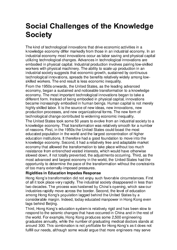(PDF) Social Challenges of the Knowledge Society