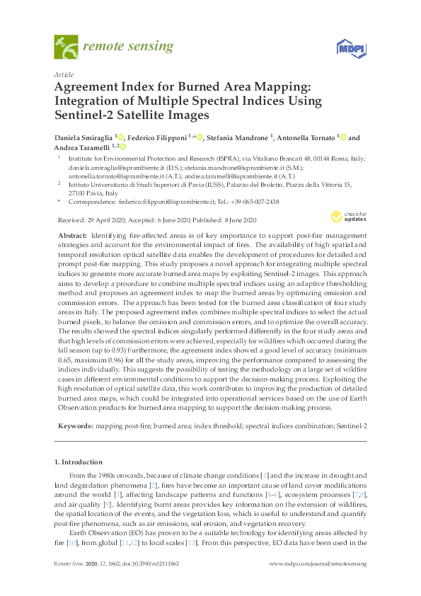 (PDF) Agreement Index for Burned Area Mapping: Integration of Multiple Spectral Indices Using ...