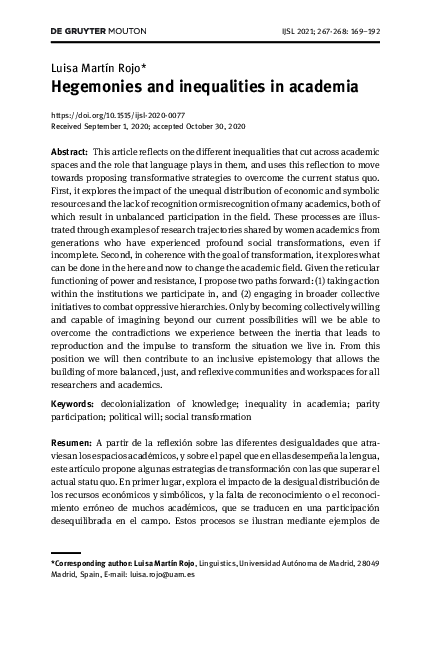 (PDF) Hegemonies and inequalities in academia-Hegemonía y desigualdad ...