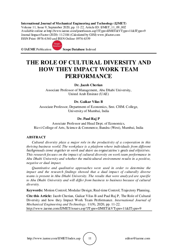 (PDF) THE ROLE OF CULTURAL DIVERSITY AND HOW THEY IMPACT WORK TEAM ...