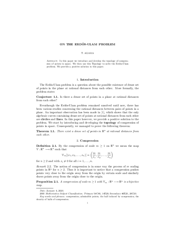 (PDF) ON THE ERDÓS-ULAM PROBLEM