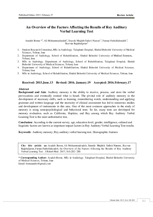 (PDF) An Overview of the Factors Affecting the Results of Rey Auditory ...