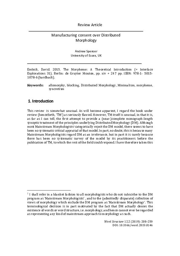 (PDF) Manufacturing consent over Distributed Morphology