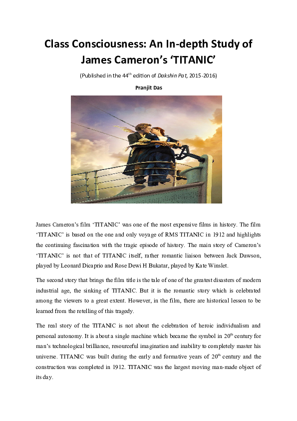 (DOC) Class Consciousness: An In-depth Study of James Cameron's 'TITANIC'