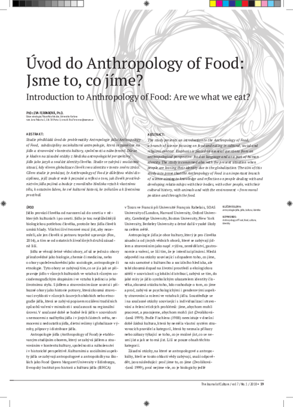 (PDF) Introduction to Anthropology of Food: Are we what we eat? Úvod do ...
