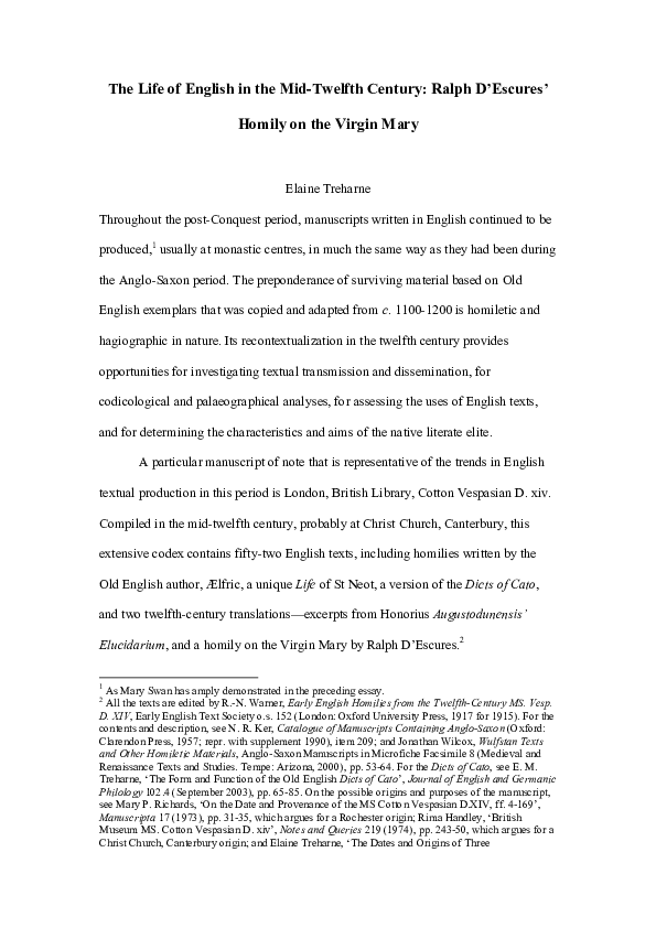 (PDF) The Life of English in the Mid-Twelfth Century: Ralph D'Escures ...