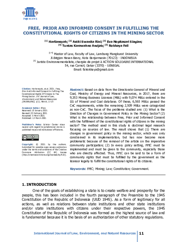 (PDF) Free Prior And Informed Consent In Fulfulling The Constitutional ...
