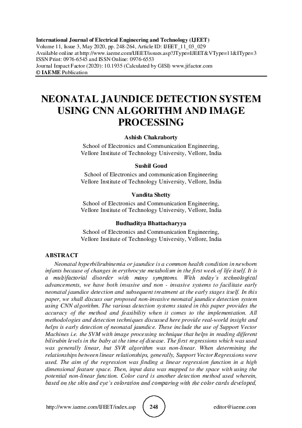 Pdf Neonatal Jaundice Detection System Using Cnn Algorithm And Image Processing