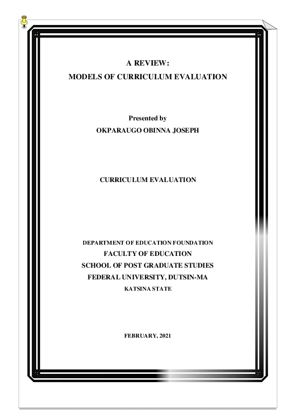 (PDF) A REVIEW: MODELS OF CURRICULUM EVALUATION
