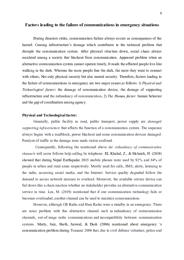 (DOC) Factors leading to the failure of communications in emergency ...