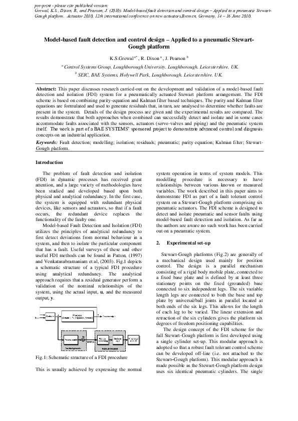 (PDF) Model-based fault detection and control design-applied to a pneumatic Stewart-Gough platform