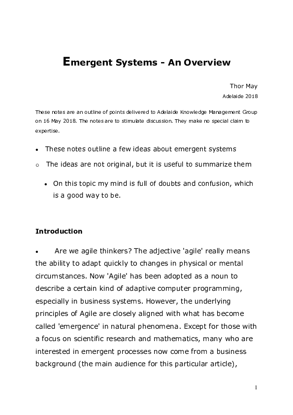(PDF) Emergent Systems - An Overview