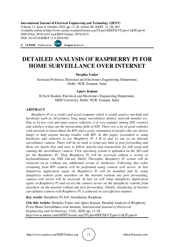 (PDF) DETAILED ANALYSIS OF RASPBERRY PI FOR HOME SURVEILLANCE OVER INTERNET