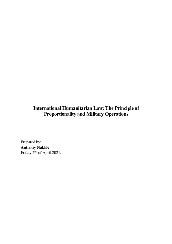 (PDF) International Humanitarian Law: The Principle of Proportionality ...
