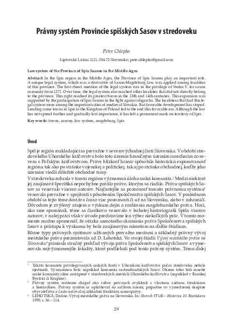 (PDF) Právny systém Provincie spišských Sasov v stredoveku